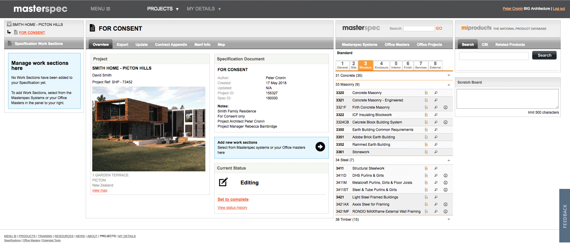 Creating a specification - Masterspec